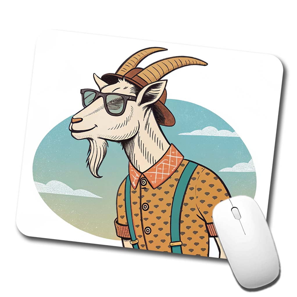 Cool Goat Wearing Sunglasses Retro Illustration Mouse Pad Low Profile ...