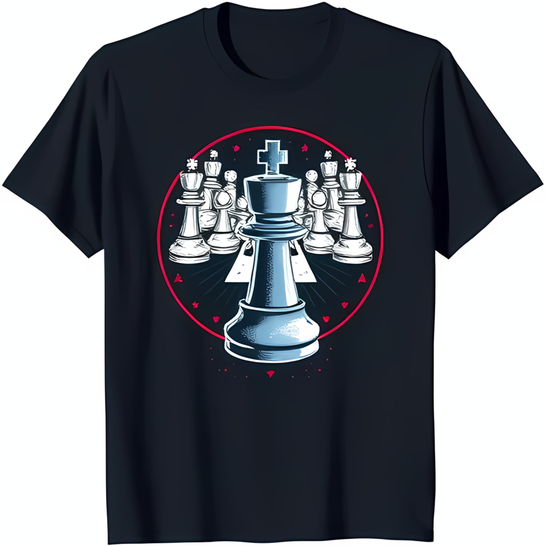 Cool Graphic Black T-Shirt with Red Circle Chess King Design & Chess ...
