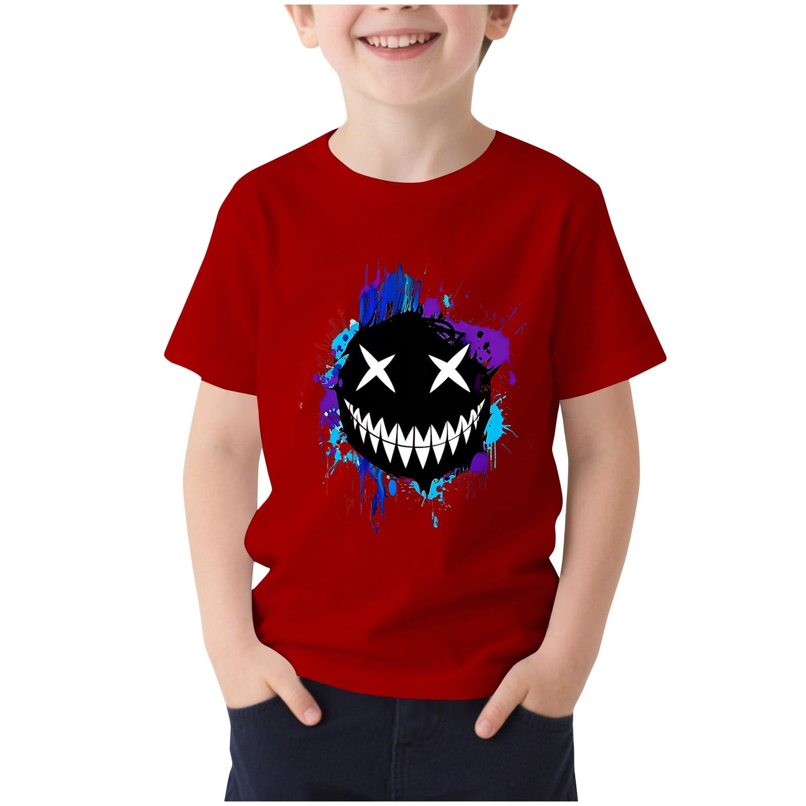 Cool Graphic Tee for Girls with Graffiti Evil Smiley Face, Soft Stretch ...