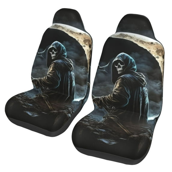 Cool Grim Reaper Night Skull Moon Car Seat Cover 2 Pcs Auto Front ...