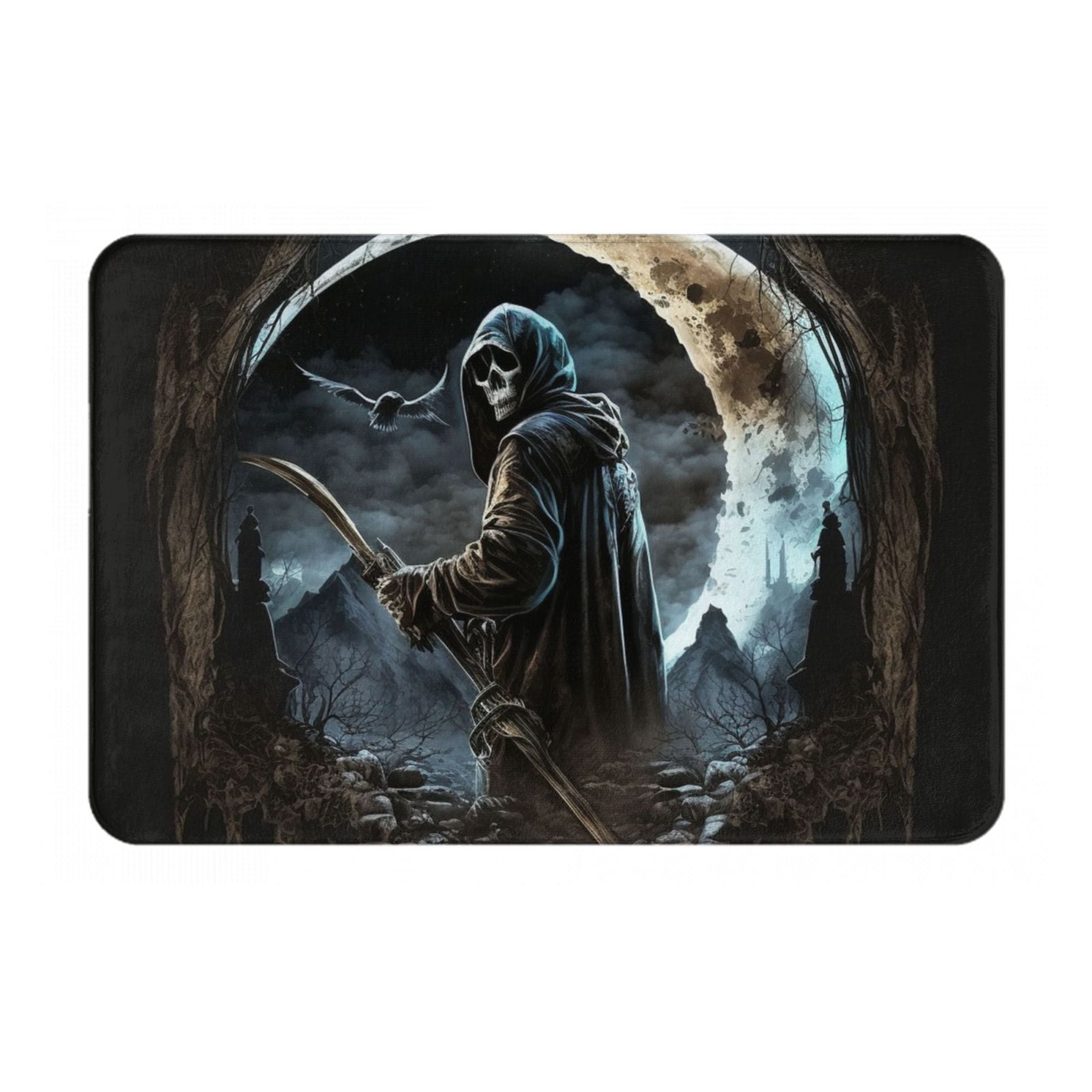 Cool Grim Reaper Night Skull Moon Doormat Non Slip Front Door Bathroom ...