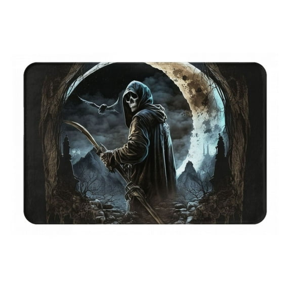Cool Grim Reaper Night Skull Moon Doormat Non Slip Front Door Bathroom ...