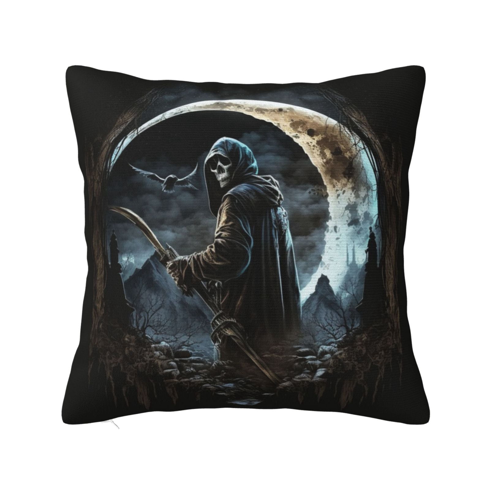 Cool Grim Reaper Night Skull Moon Throw Pillow Covers Decorative ...