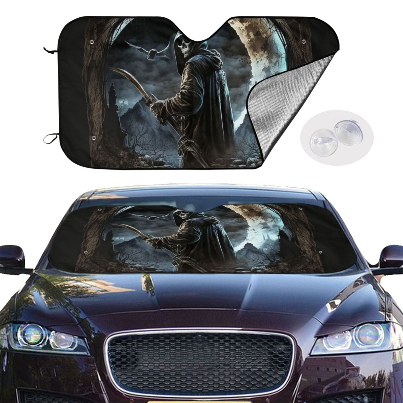Cool Grim Reaper Night Skull Moon Windshield Sunshade Sun Shade Front ...