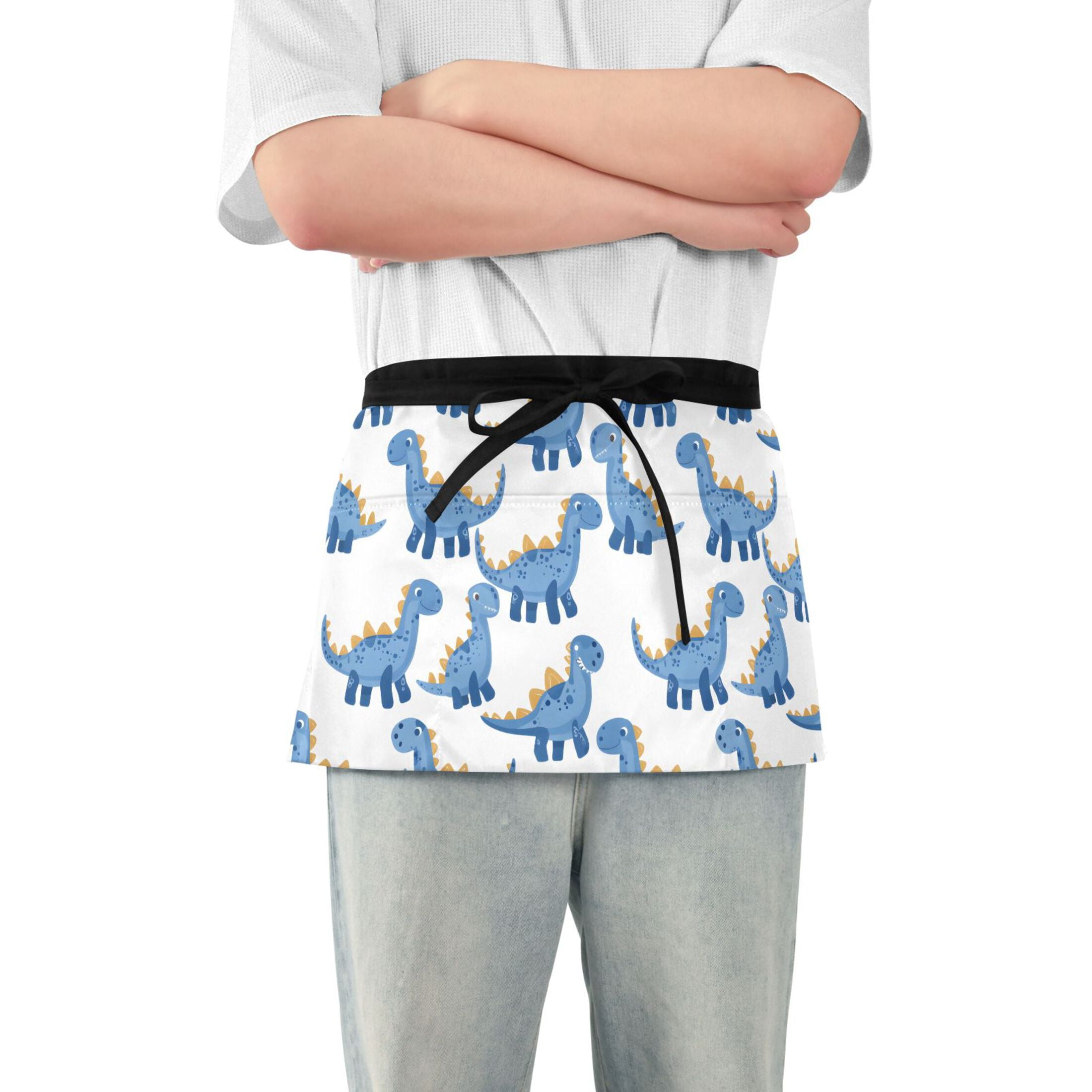 Cool Hand Drawn Dinosaurs Server Apron with 3 Pockets Waterproof ...