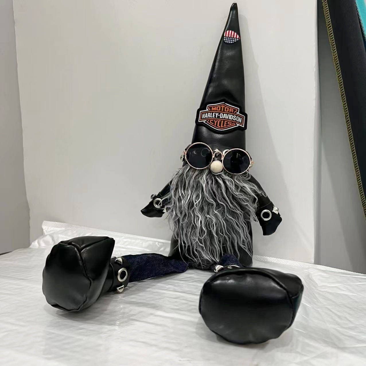 Cool Harley Motorcycle Gnome Plush Toy, 19.7 inch Christmas Santa Doll ...