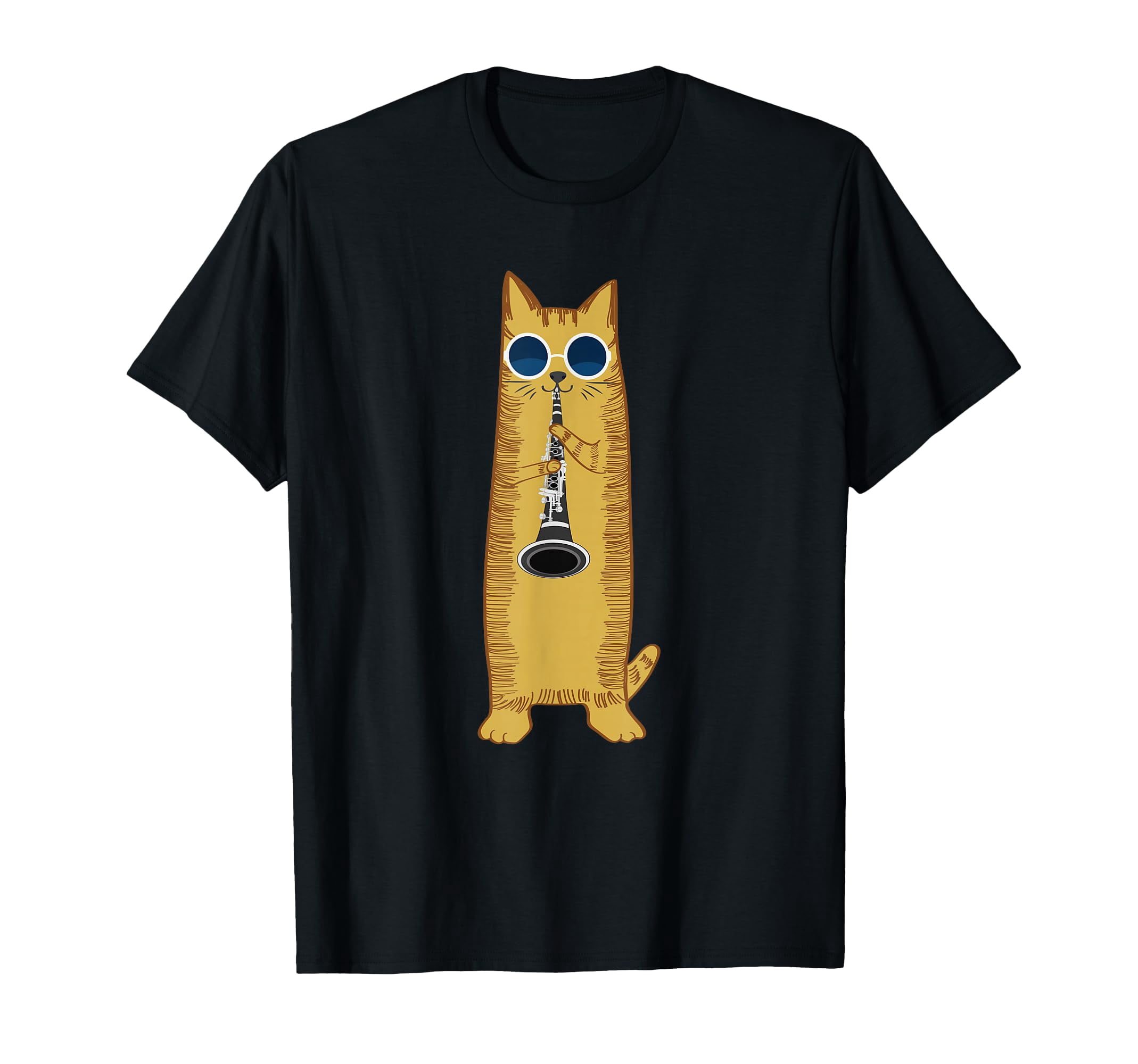 Cool Hippy Hipster Orange Striped Kitty Playing Clarinet T-Shirt ...
