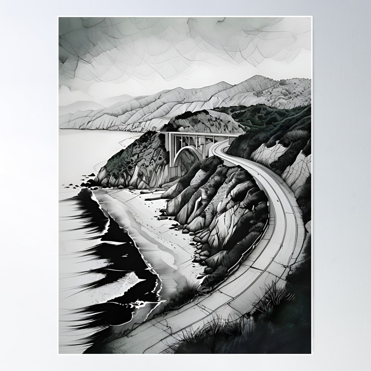 Cool Ink Art Of Coastal Design Poster Wall Art, Modern Wall Decor For ...