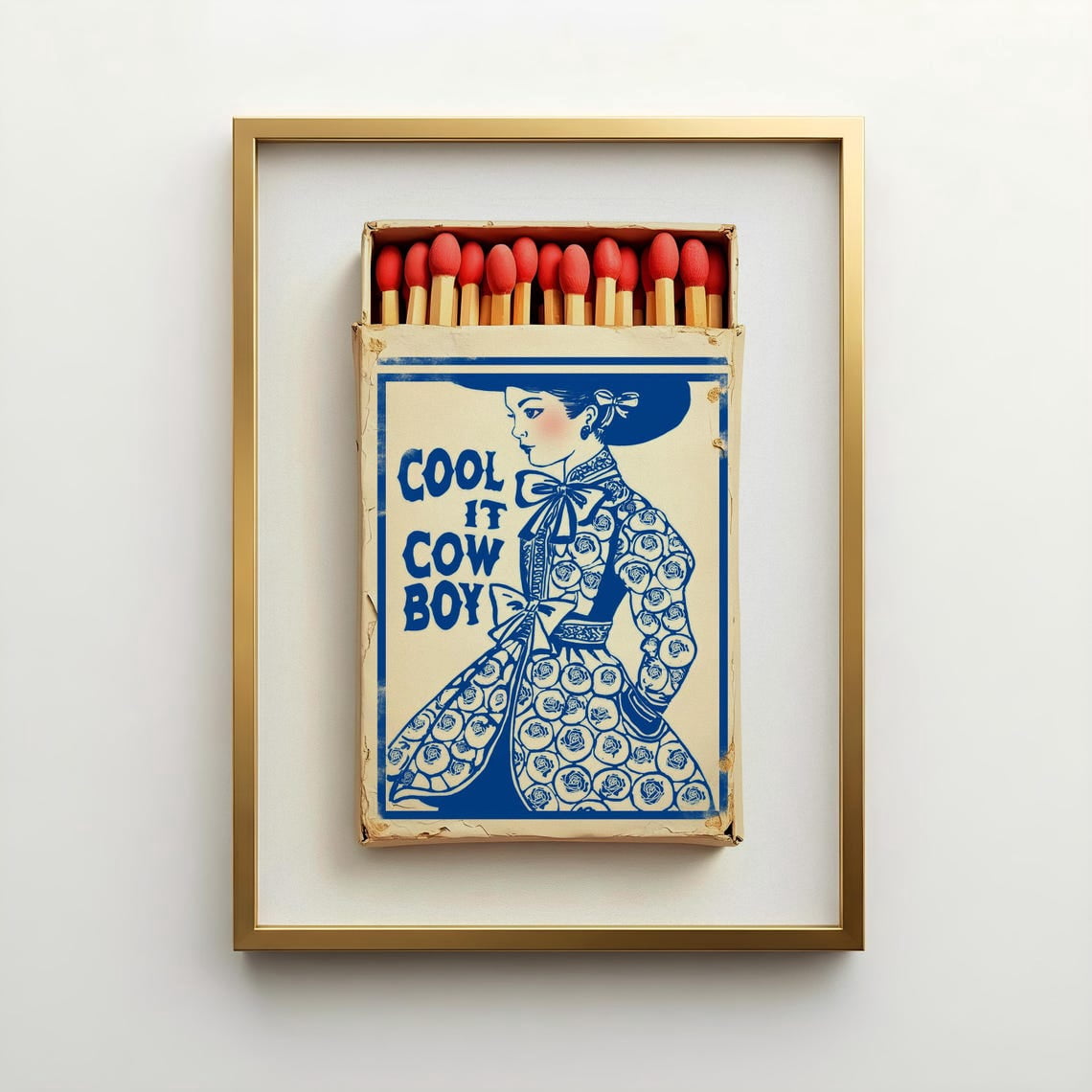 Cool It Cowboy Matchbook Print, Coastal Cowgirl Chinoiserie Cobalt Blue ...