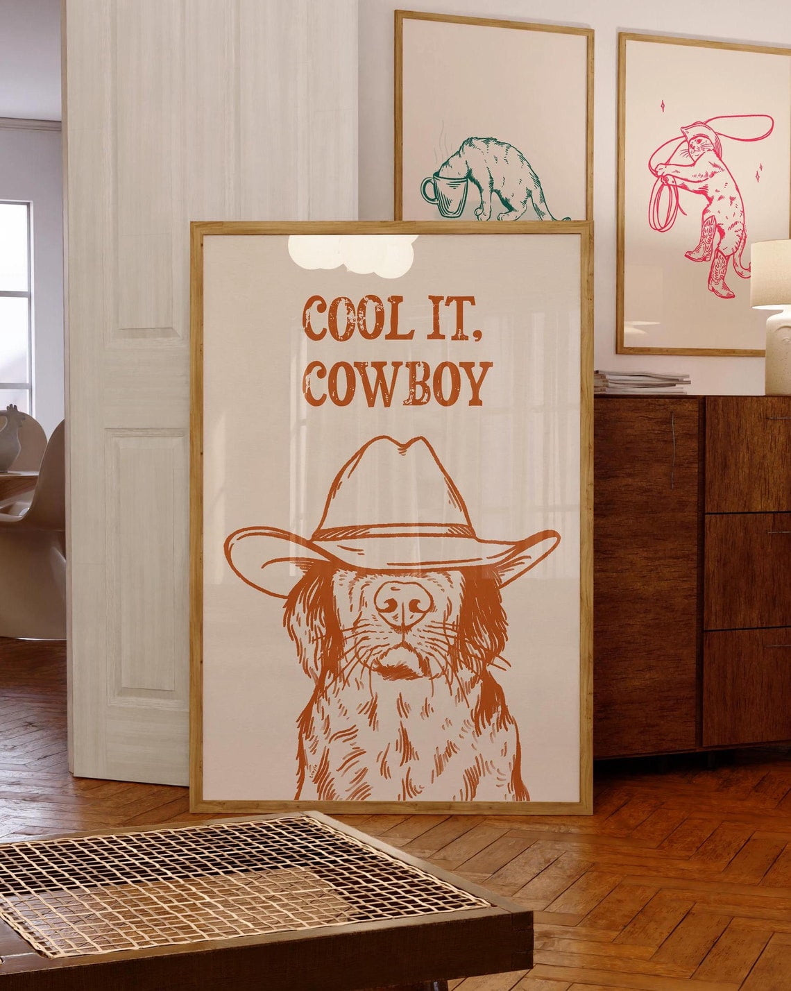Cool It Cowboy Orange Dog Wall Art Western Decor, Unframed Canvas Size ...