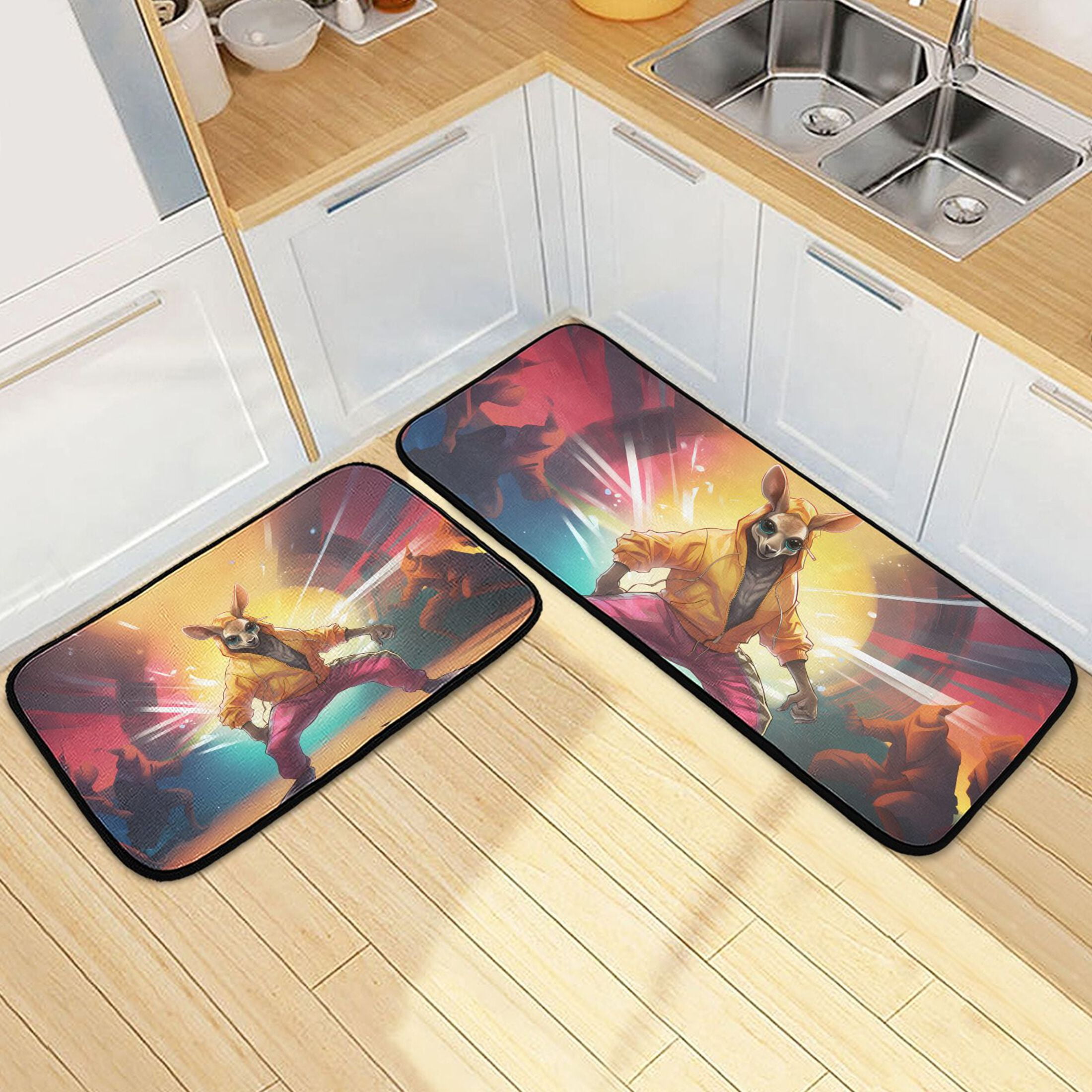 Cool Kangaroo Dancing Kitchen Rugs Set of 2 Non Slip Floor Foam Mat ...