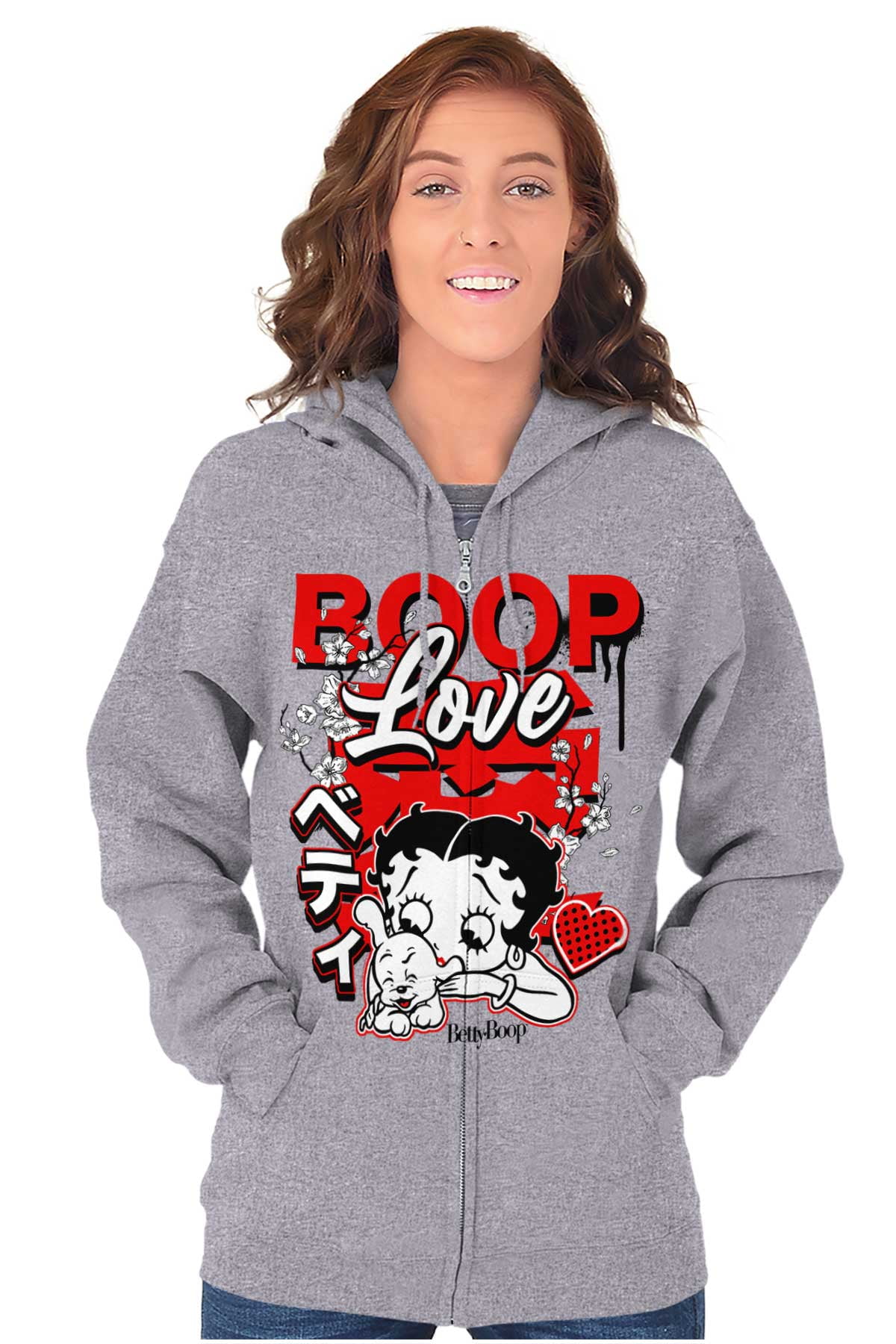Cool Kanji Style Betty Boop Love Women Plus Size Zipper Hoodie Brisco ...