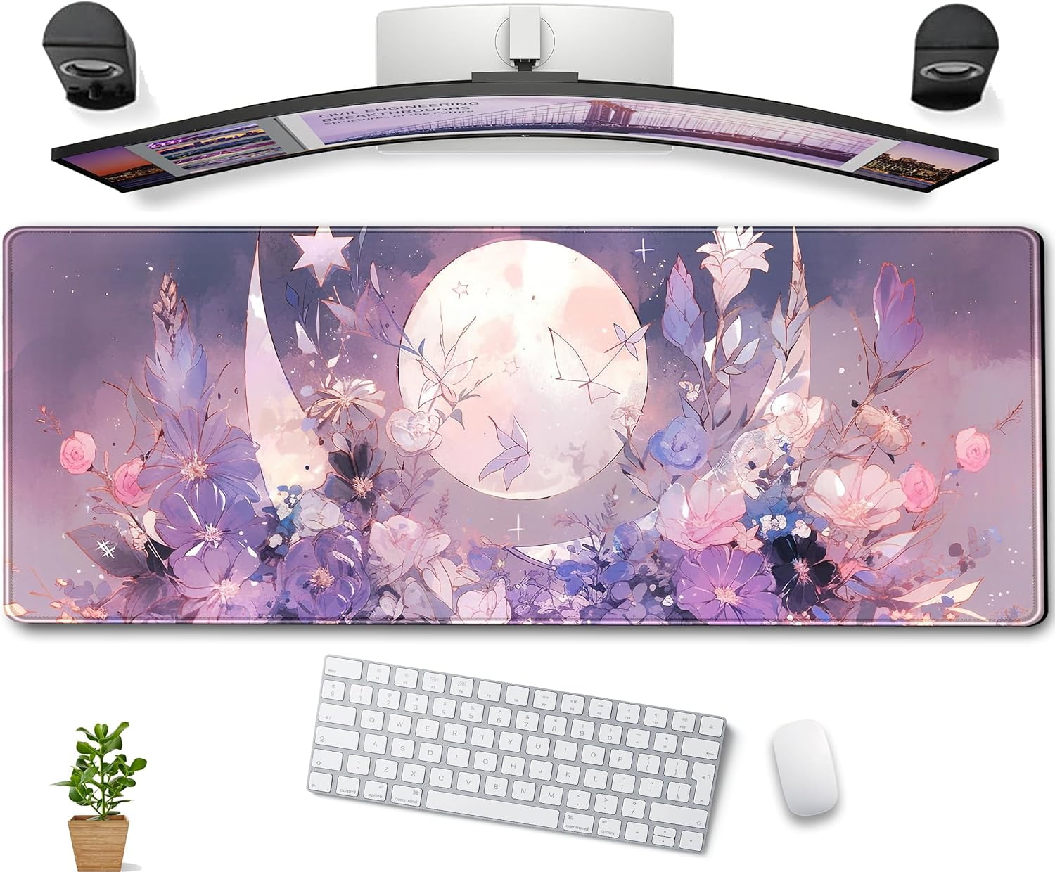 Cool Kawaii Pastel Purple Floral Desk Mat Mouse Pad Large Gaming ...