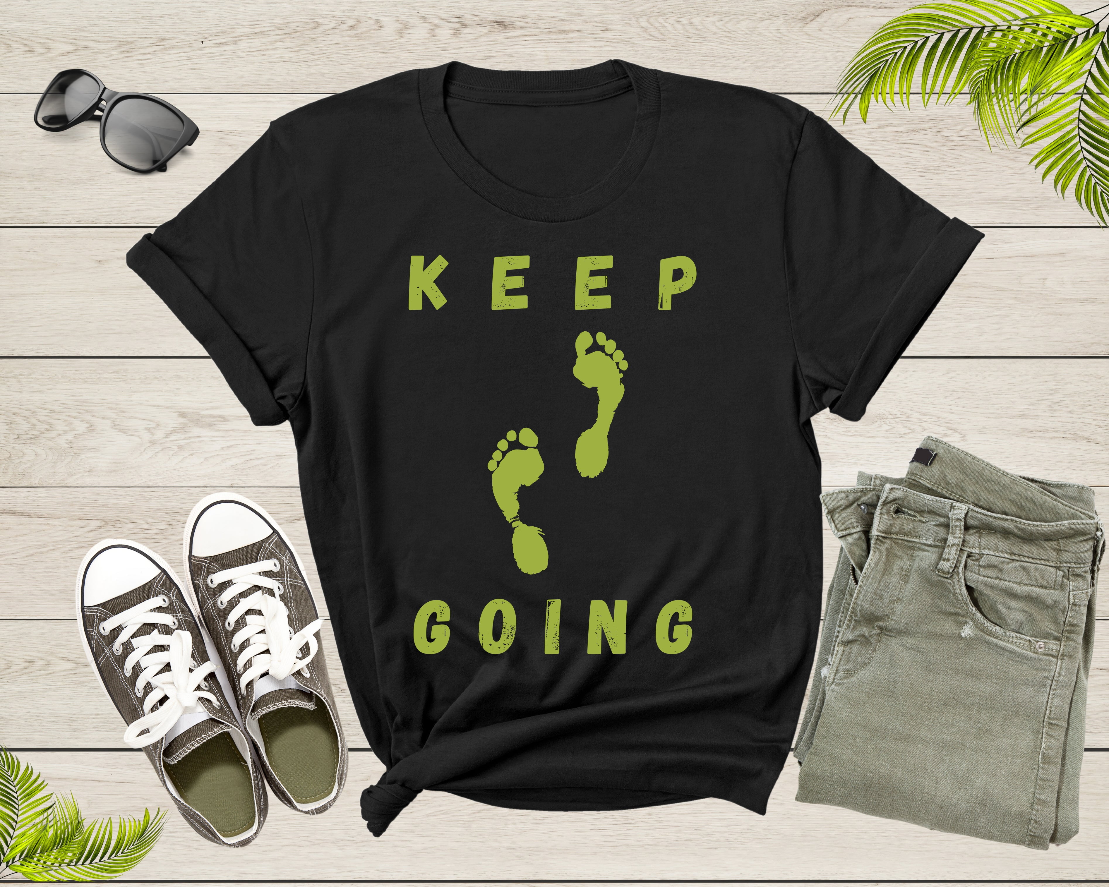 Cool Keep Going Motivational Quote Meme Walking Footprints T-Shirt ...