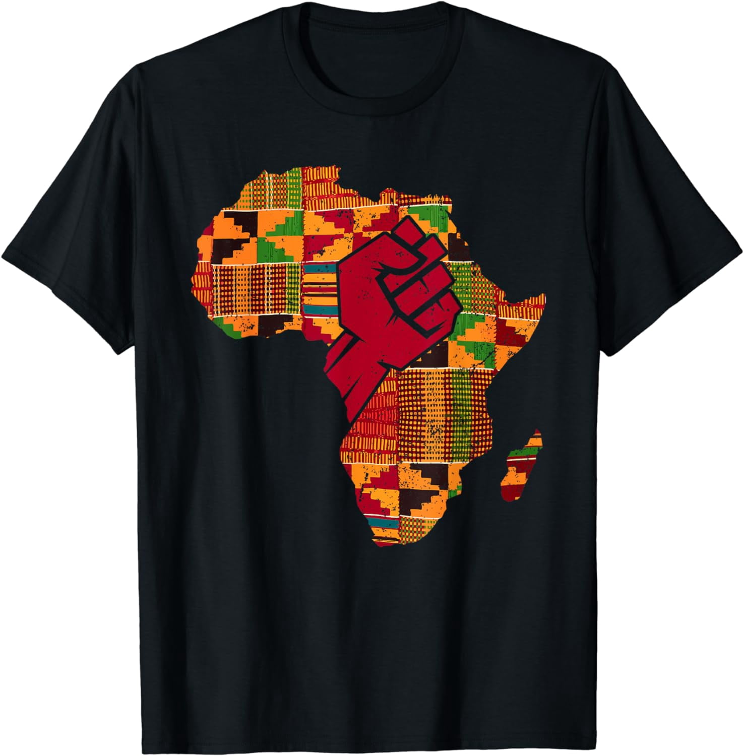 Cool Kente Cloth Art Men Women Africa Map Black Power Fist T-Shirt ...