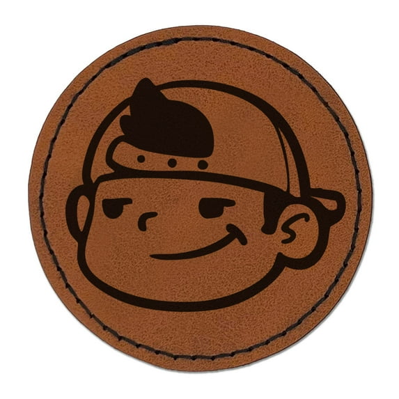 Cool Kid Boy With Backwards Hat Baseball Cap Round Iron-On Engraved ...