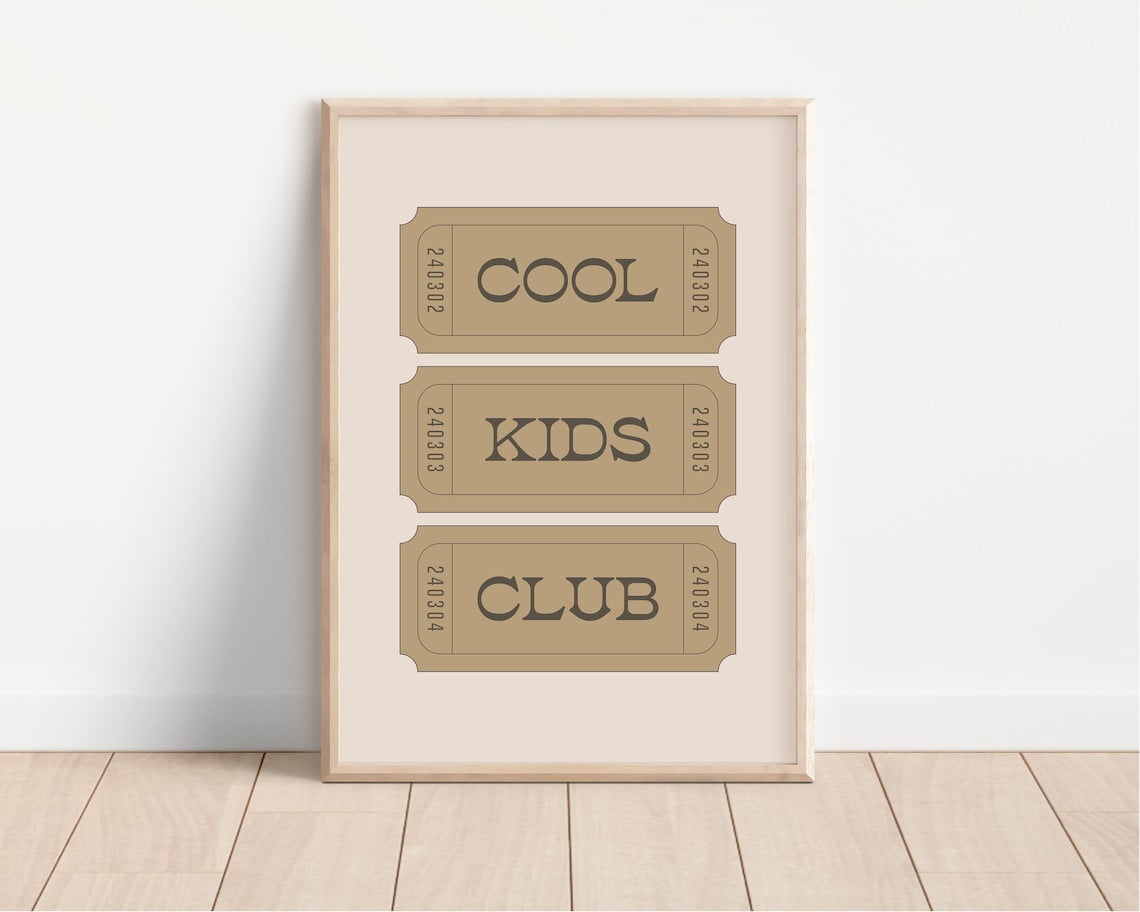 Cool Kids Club Print, Retro Ticket Wall Art, Unframed Paper Poster ...