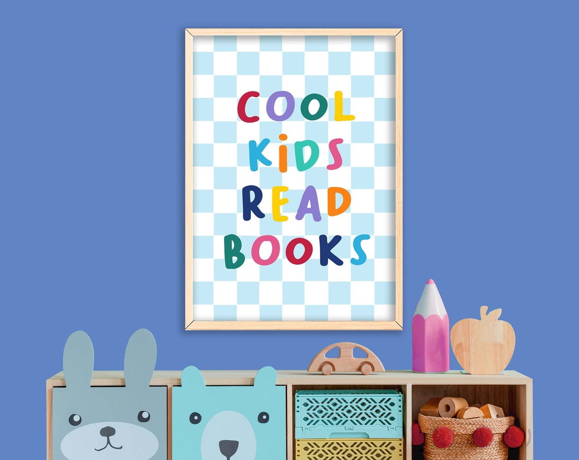 Cool Kids Read Books - Children'S Bedroom Decor, Fun Nursery Print ...