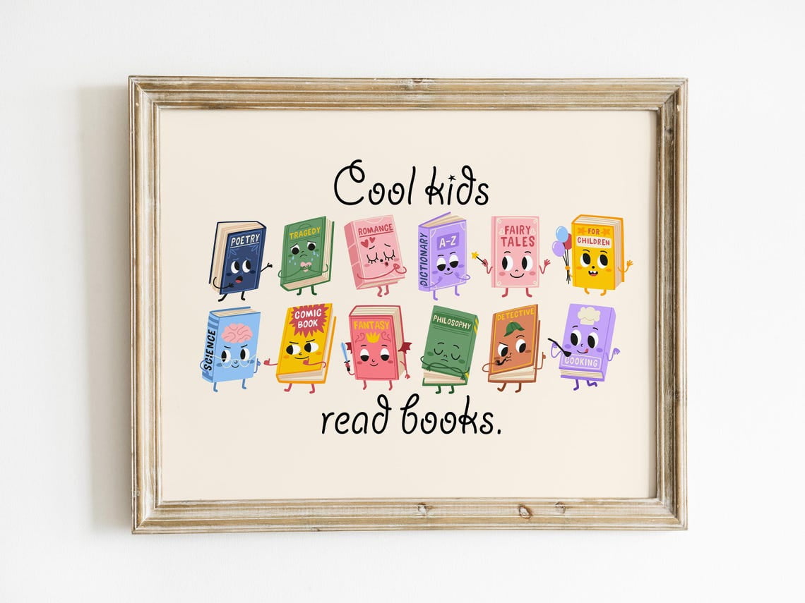 Cool Kids Read Books Poster, Kids Classroom Library Wall Art, Fun ...