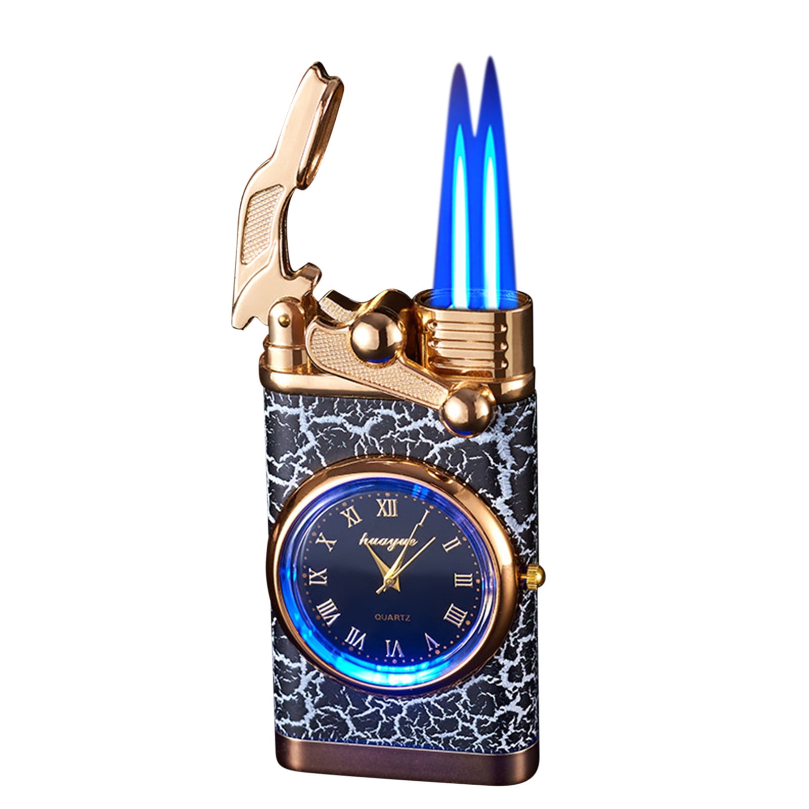 Cool Lighter with Clock Dial Double Flame Torch Lighter Butane ...