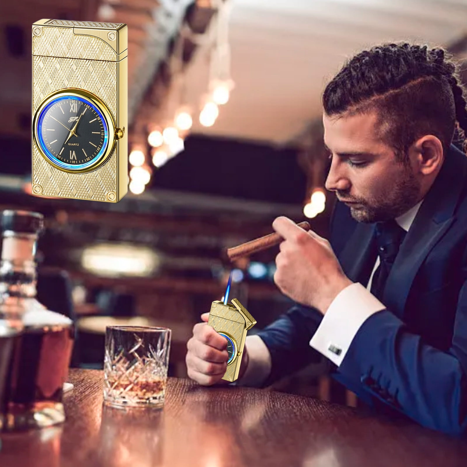 Cool Lighter with Clock Dial Electric Lighter Refillable Butane Lighter ...