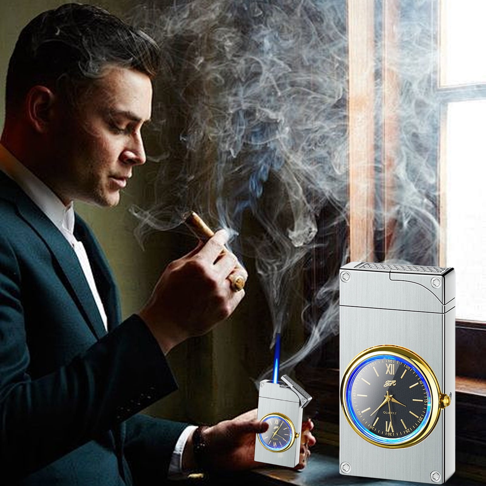 Cool Lighter with Clock Dial Electric Lighter Refillable Butane Lighter ...