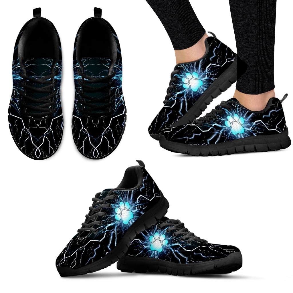 Cool Lightning Design Dog Paw Print Black Platform Sneakers Comfortable ...