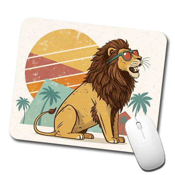 Cool Lion Wearing Sunglasses Retro Illustration Style Mouse Pad Low ...