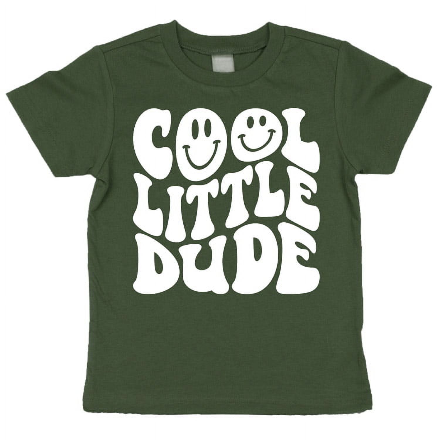 Cool Little Dude Retro Smiley Shirt White on Military Green Shirt 2T ...