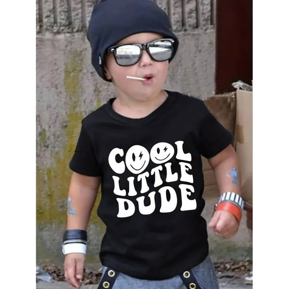 Cool Little Dude joyful Face Graphic Youngsters T-Shirt - Black, White ...
