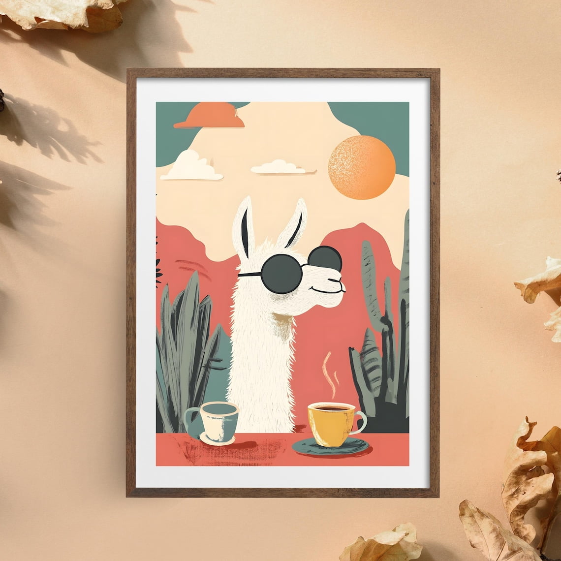 Cool Llama With Sunglasses Poster, Llama Drink Coffeecute Llama Art ...