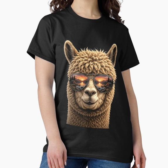 Cool Llama Wearing Aviator Sunglasses with Sunset Reflection - Funny ...