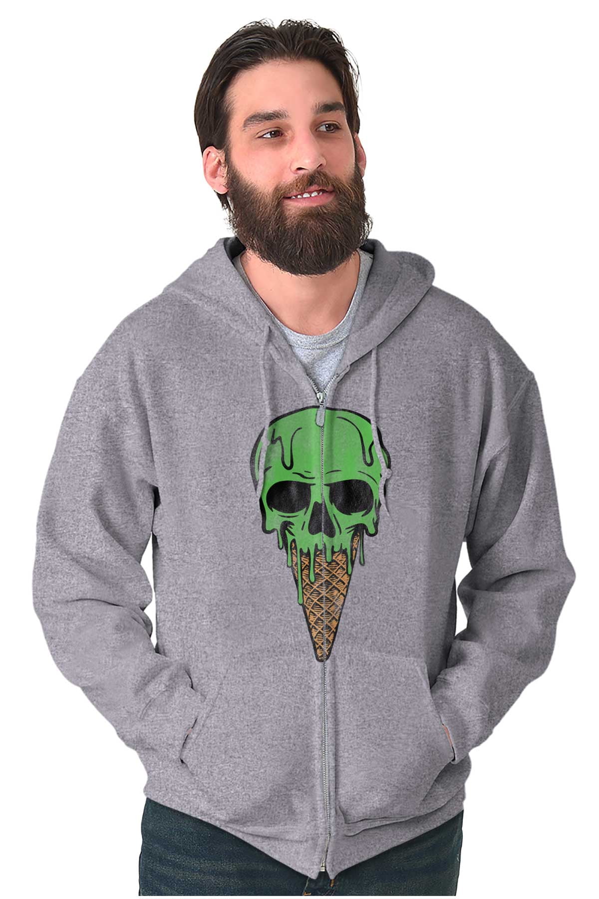 Cool Melting Skull Ice Cream Cone Zip Up Hoodie Men's Women's Brisco ...