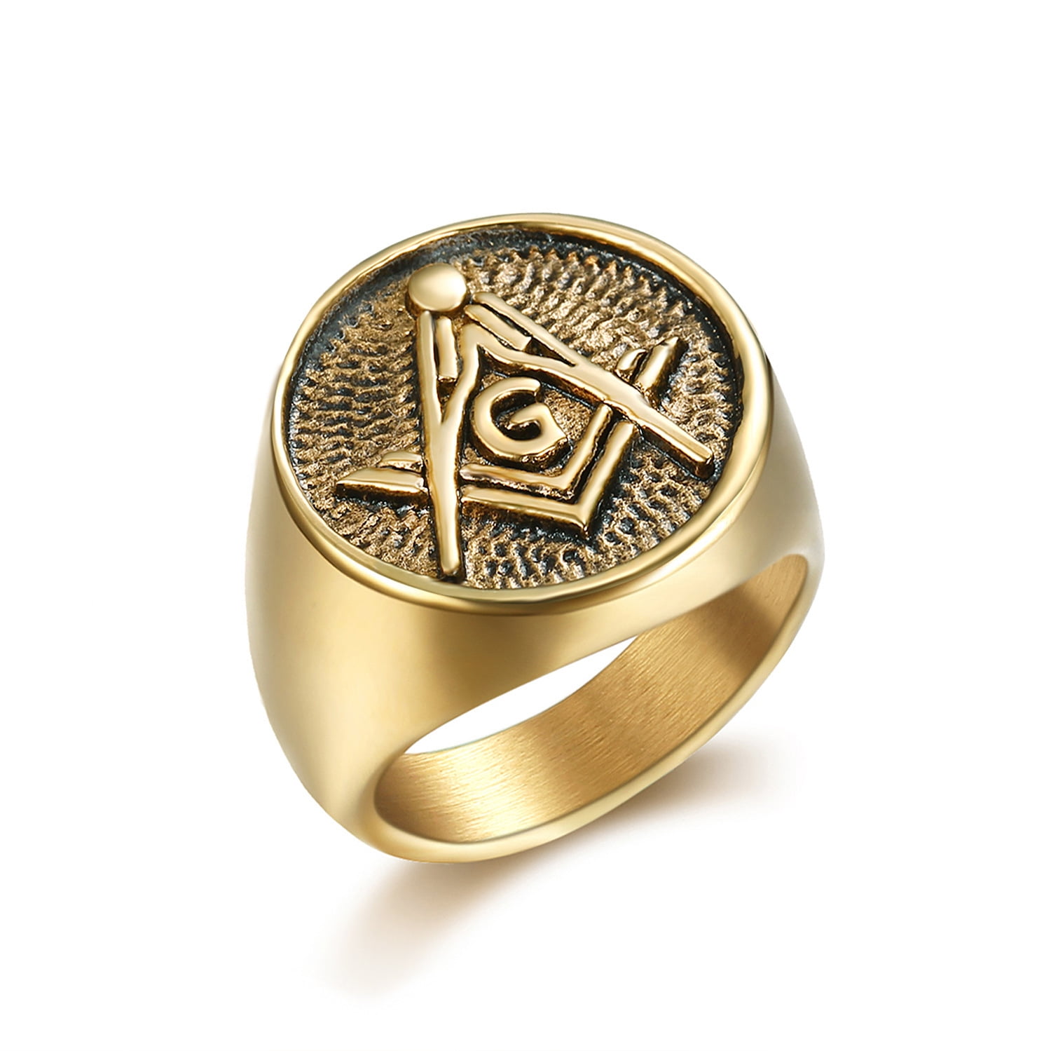 Cool Mens Gold Free Mason Freemasonry Masonic Ring 14K Yellow Gold Band ...