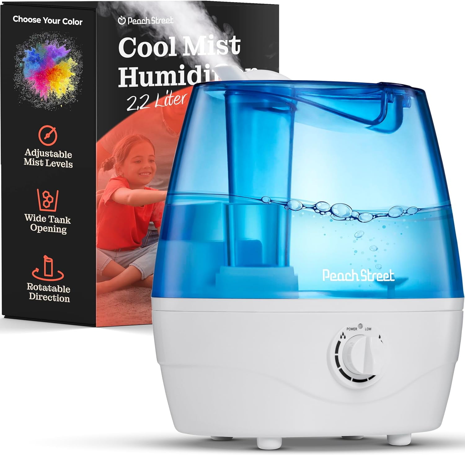 Cool Mist Humidifiers for Bedroom - 2.2L Water Tank, Baby, Office ...