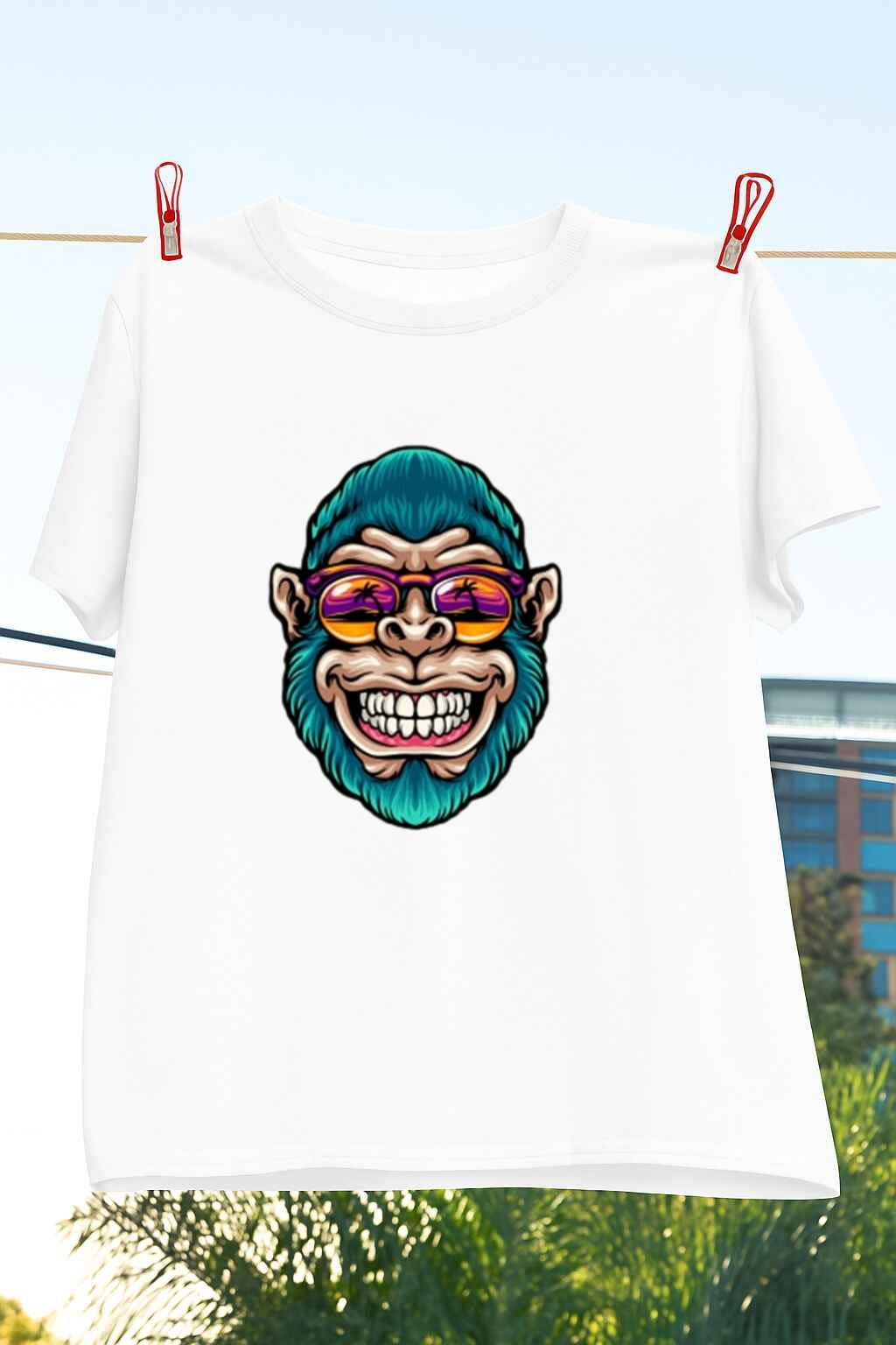 Cool Monkey Head Cartoon Funny Jungle Animal Graphic Unisex T-Shirt up ...