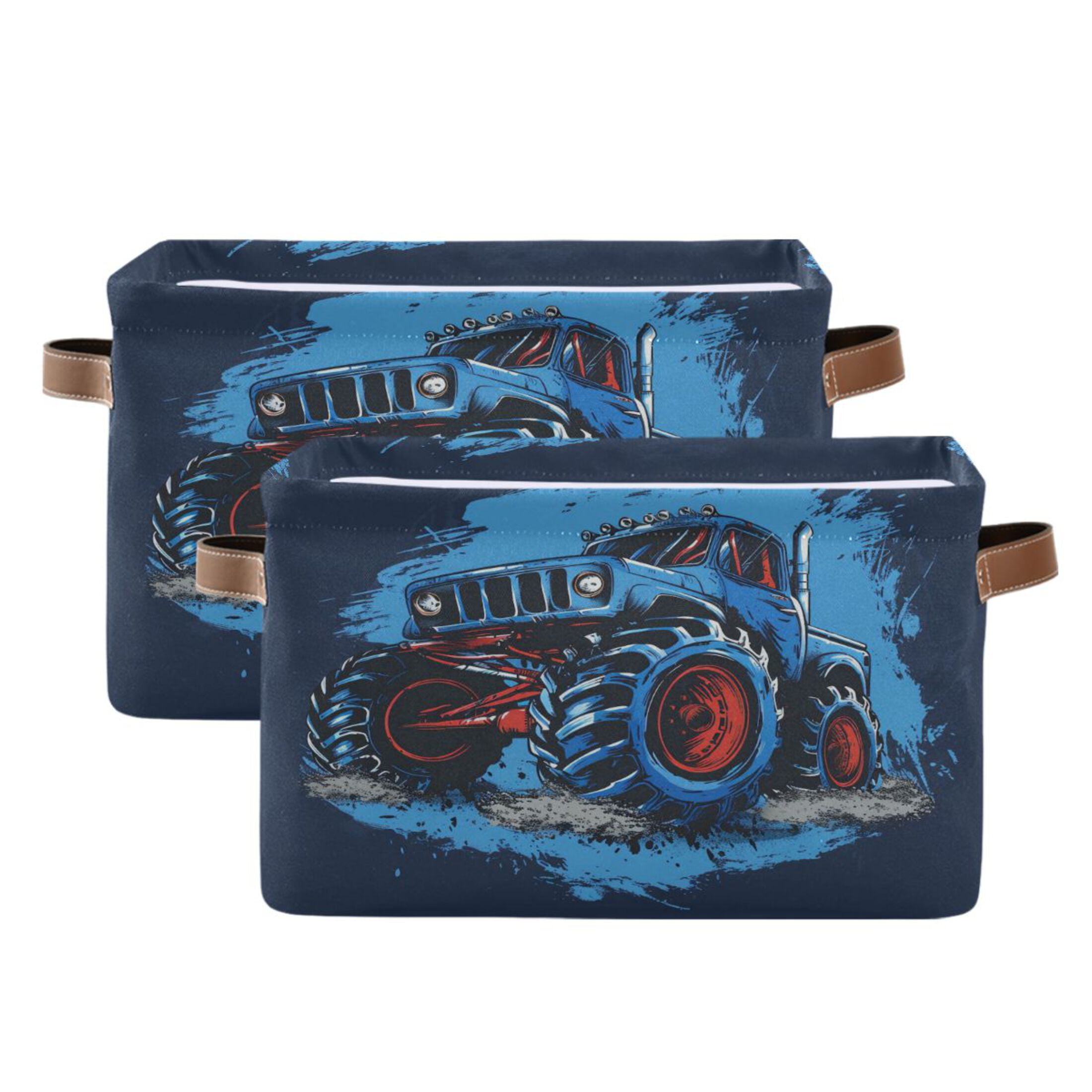 Cool Monster Truck Storage Bins with Handle Fabric Organizer Basket ...