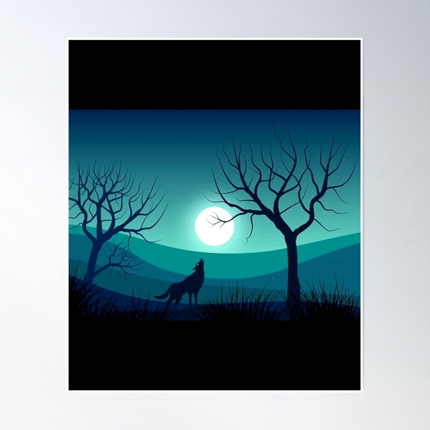 Cool Moon Wolf Trees And Mountains Art Poster Wall Art Modern Wall ...
