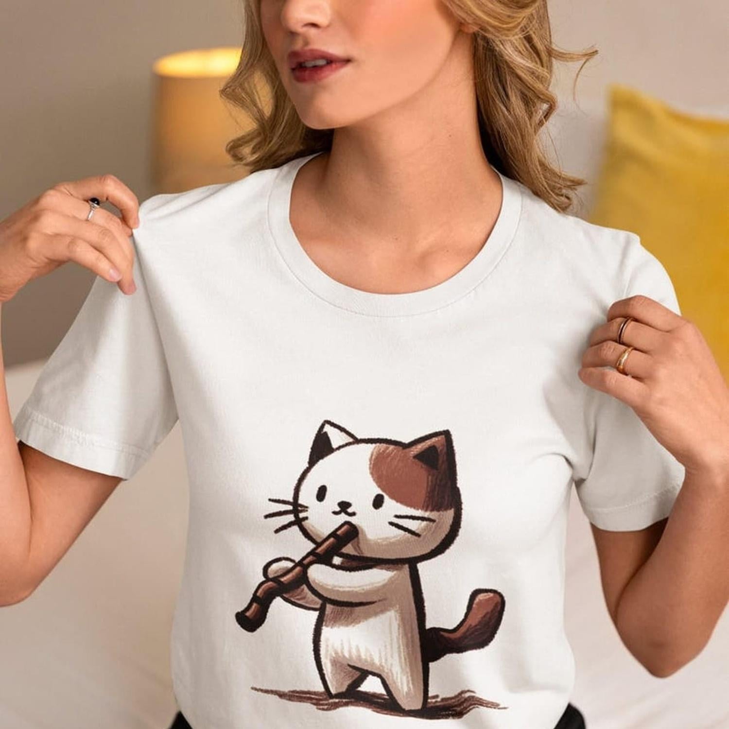Cool Musical Cat Flute Player T-Shirt Unisex Cat Lover Flutist Tee Top ...
