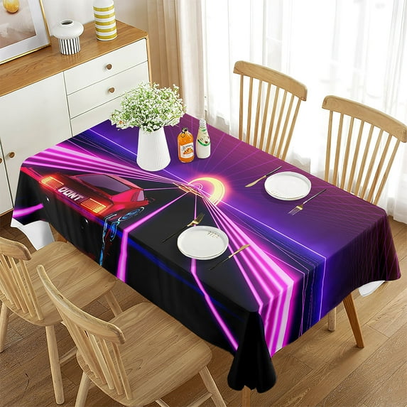 Cool Neon Wave Sun Tree Pattern Tablecloth Table Cover for Party Dining ...