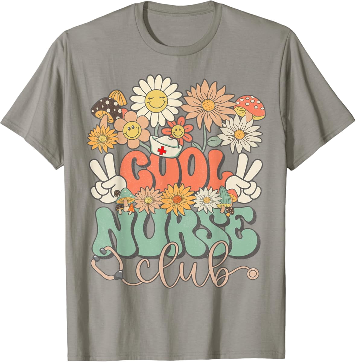 Cool Nurse Club Floral Hippie Groovy Retro Daisy Nurse T-Shirt, F966 ...