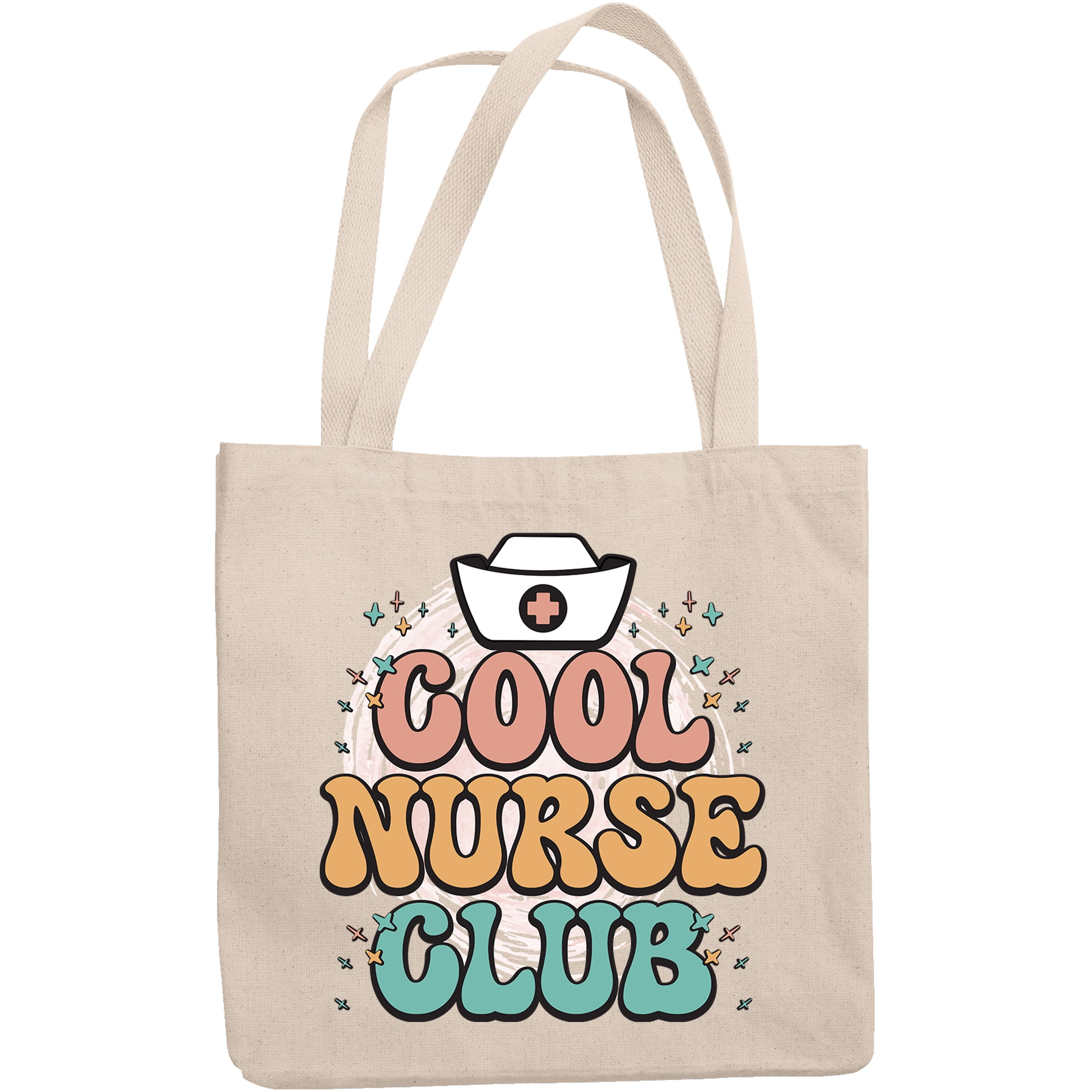 Cool Nurse Club with Nurse's Hat, Groovy Text, 12oz Canvas Tote Bag ...