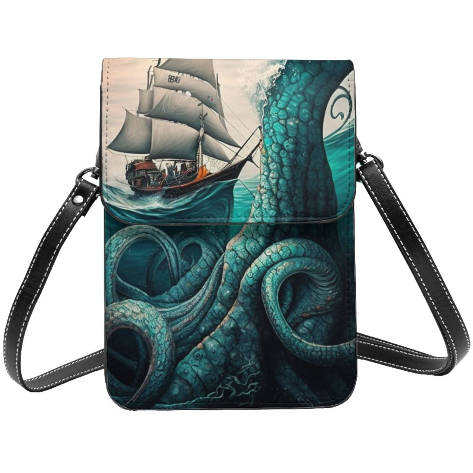Cool Octopus Monster Sail Boat Waves Cell Phone Purse Small Crossbody ...