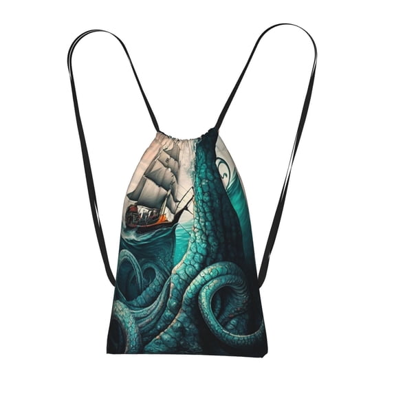 Cool Octopus Monster Sail Boat Waves Packable Drawstring Backpack ...