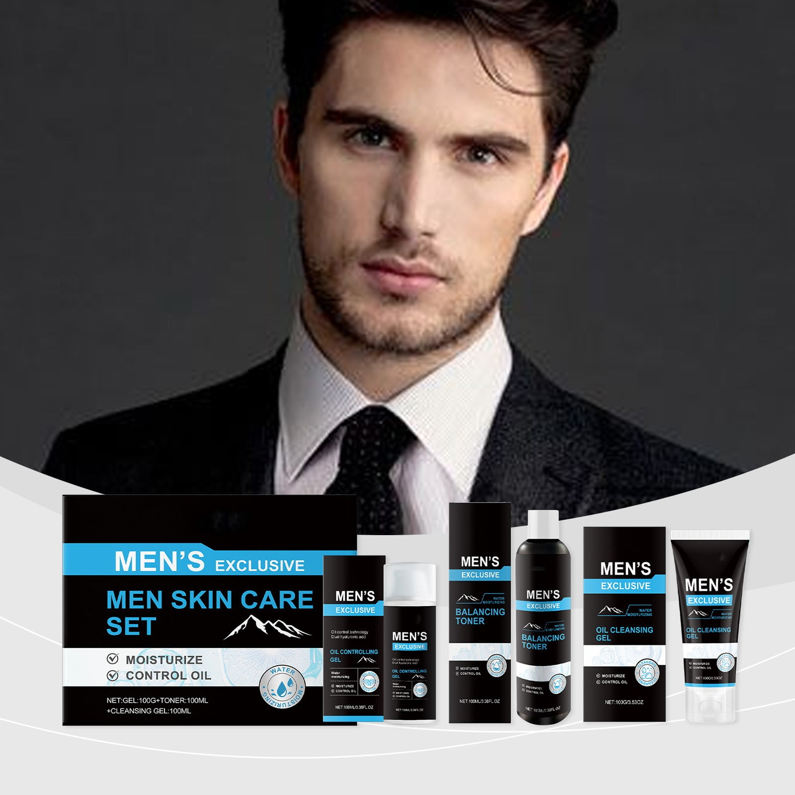 Cool Oil Control Mens Skin Care Set Stocking Stuffer for Men Skincare Set Face Wash Moisturizer ...