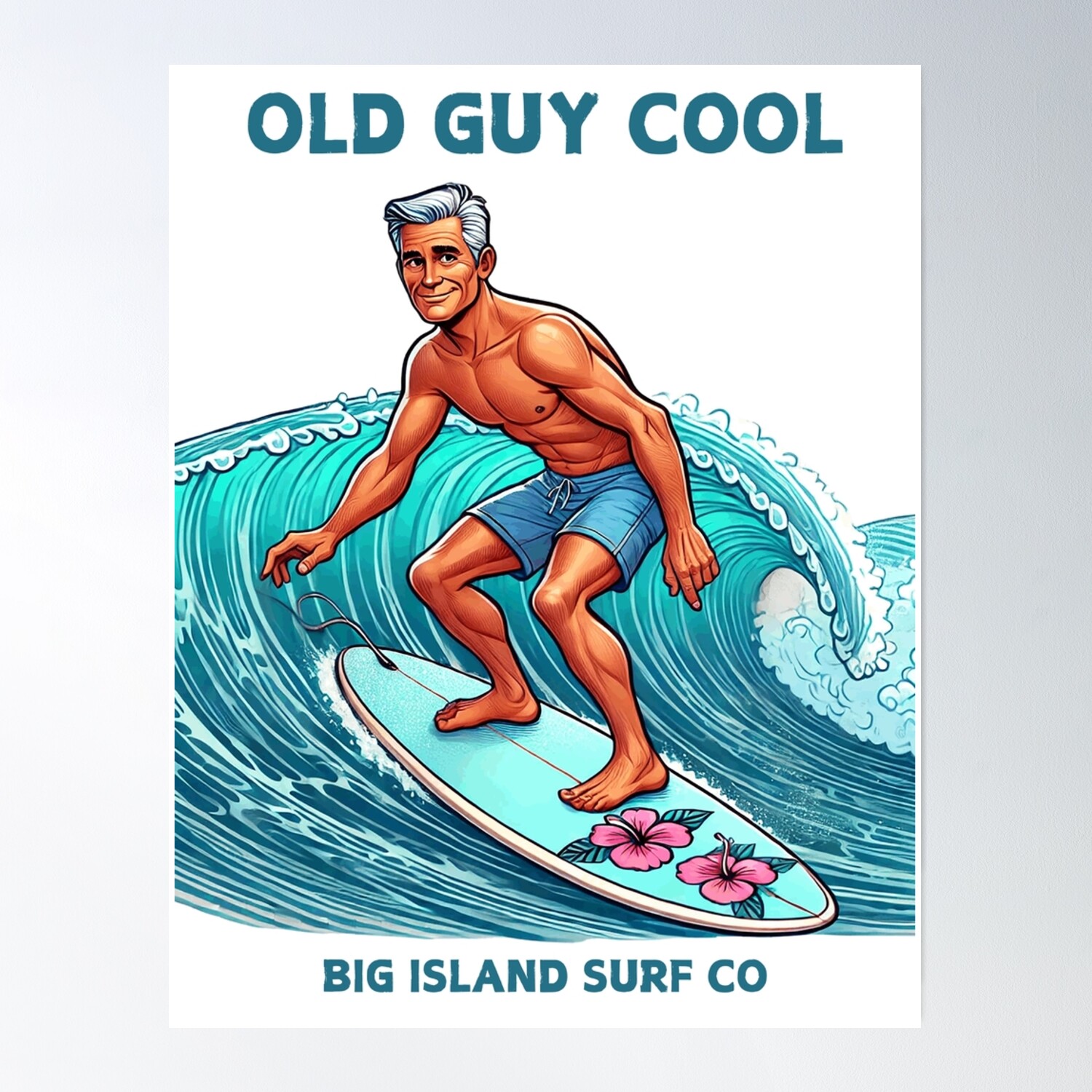 Cool Old Guy Surfer Poster Wall Art, Modern Wall Decor, 12x18 UNFRAMED ...