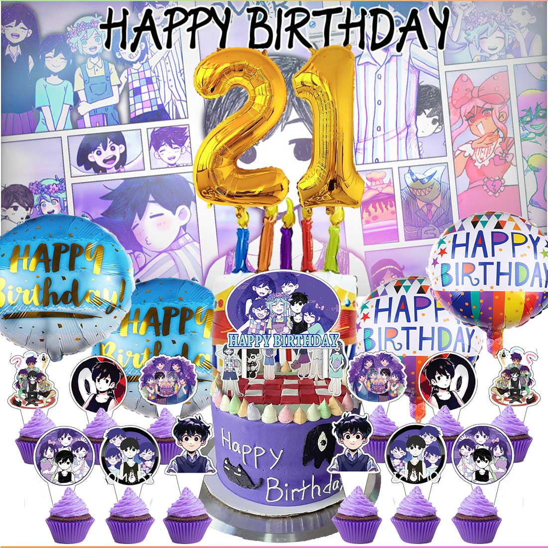 Cool Omori Game Party Supplies Decor 21th Kit Balloons Birthday Cake ...