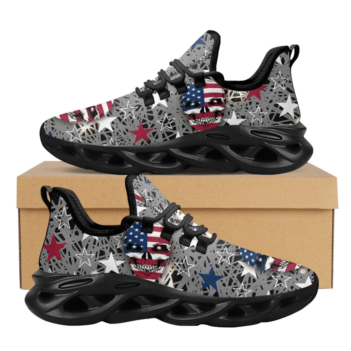 Cool Outdoor Breathable Mesh Snekaers American Flag Deer Design Shock ...