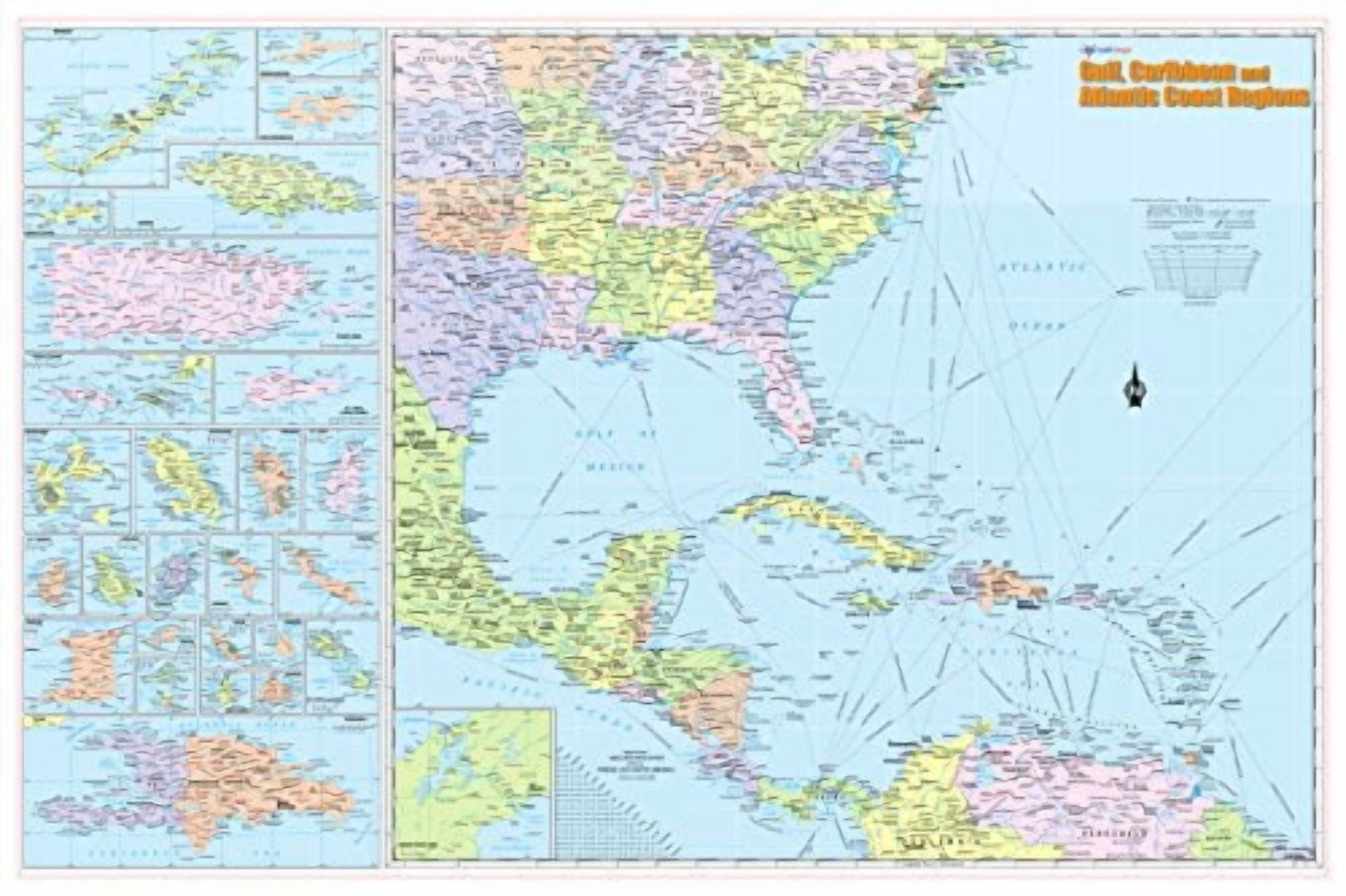 Cool Owl Maps Gulf, Caribbean & Atlantic Coast Regions Wall Map 36x24 ...