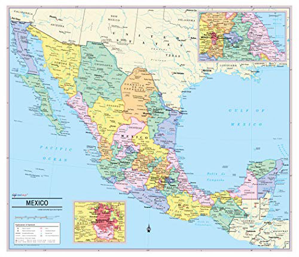 Cool Owl Maps Mexico Wall Map Poster - Rolled 35"x30" (Laminated ...